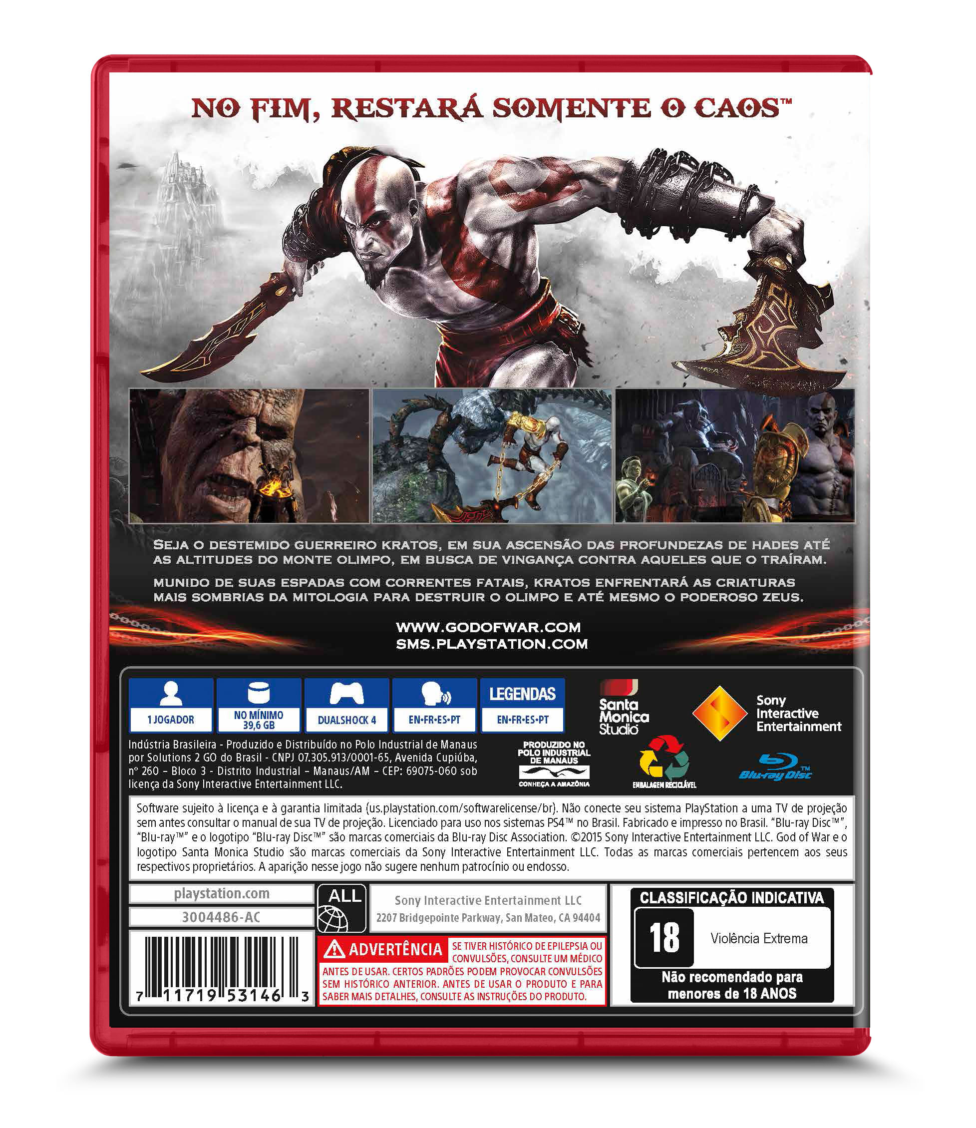 Jogo God of War III Remasterizado PlayStation 4